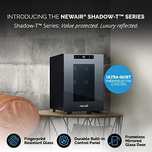 NewAir Shadow-T Series Wine Cooler Refrigerator | 6 Bottle | Countertop Mirrored Compact Wine Cellar with Triple-Layer Tempered Glass Door | Vibration-Free & Ultra-Quiet Thermoelectric Cooling