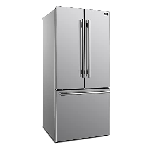 Forno 30" Inch w. French Door Refrigerator with Bottom Freezer and 17.5Cu. Ft. Total Capacity - Stainless Steel No Frost Fridge with Adjustable Glass Shelves and Child Safety Lock