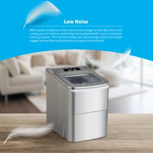 Portable Ice Maker Machine for Countertop, Ice Cube Makers, Electric Ice Maker Make 26 lbs ice in 24 hrs,Ice Cube Ready in 6-8 Mins with Ice Scoop and Basket for Home/Office/Bar (Sliver)