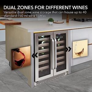 Whynter BWR-401DS 40 Bottle Stainless Steel Dual Zone Built Wine Refrigerators-Elite Series with Seamless Doors