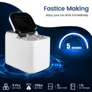 CHEFJOY Table Top Ice Maker, Ice Maker Machine for Home, 36LBS Ice Cube Per Day, 6-8Min Ice Making Time, 30 Mins Self-Cleaning, Small Bullet Ice Maker, Dual Lid Design