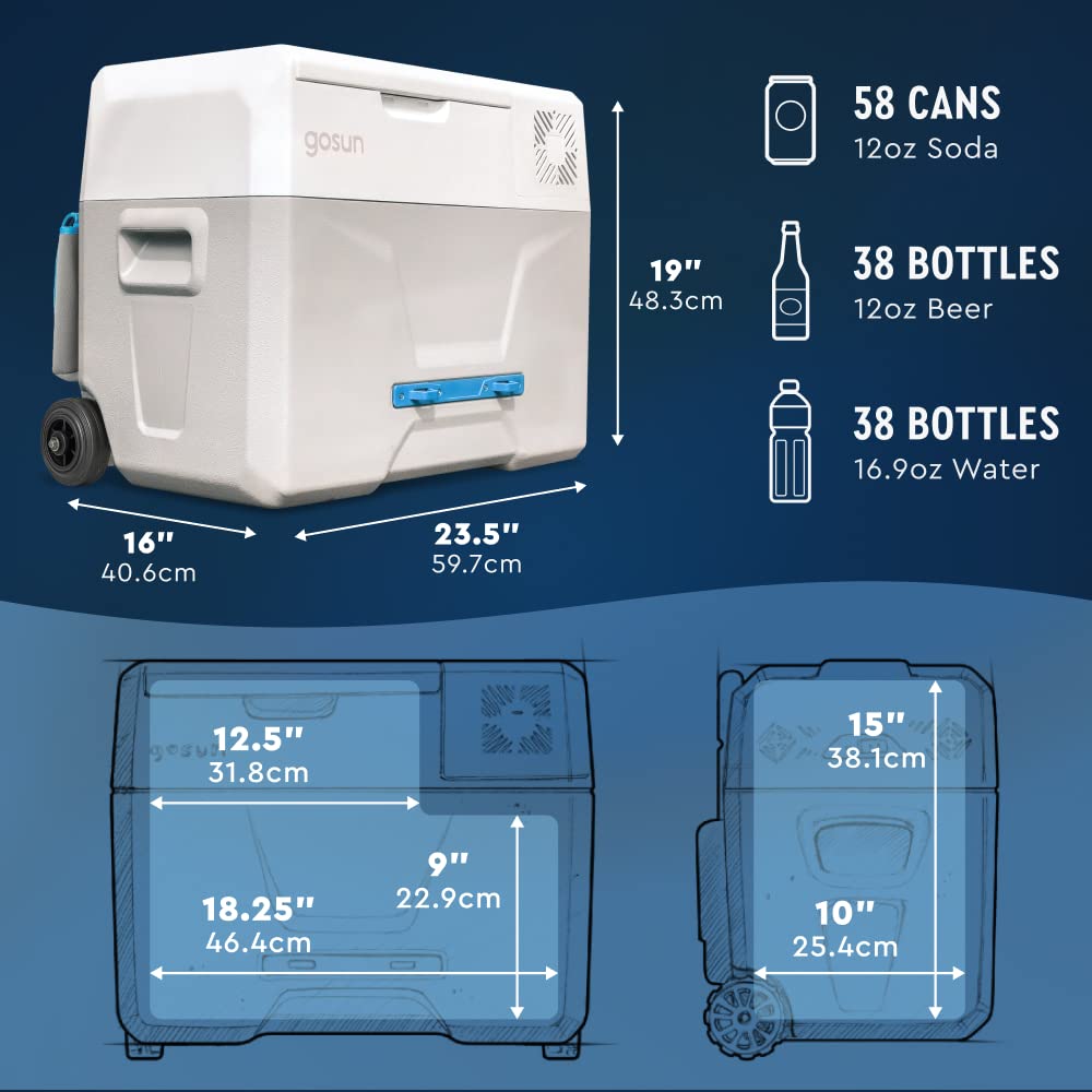 GOSUN Chill Cooler | Iceless Powered Cooler with Wheels - 12 Volt Refrigerator Ice Chest | 12v Beach Cooler & Solar Camping Equipment | No Ice Beverage Cooler Portable Refrigerator