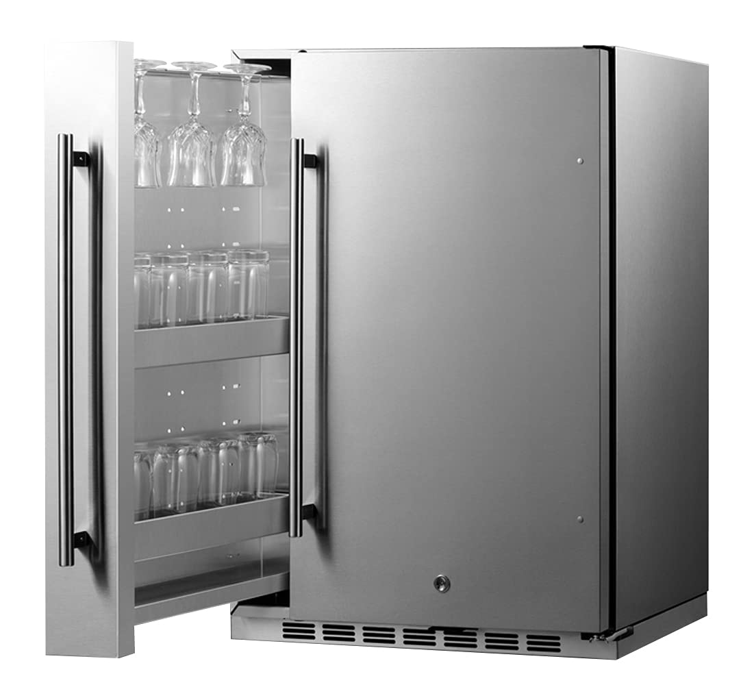 Summit Appliance SPR196OS24 24" Wide Built-In All-Refrigerator, Slide-out Storage Compartment, 17.25" Shallow Depth, Weatherproof Design, Stainless Steel Construction, 3.13 cu.ft Capacity