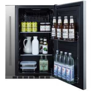 Summit Appliance SPR196OS24 24" Wide Built-In All-Refrigerator, Slide-out Storage Compartment, 17.25" Shallow Depth, Weatherproof Design, Stainless Steel Construction, 3.13 cu.ft Capacity