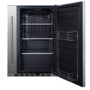 Summit Appliance SPR196OS24 24" Wide Built-In All-Refrigerator, Slide-out Storage Compartment, 17.25" Shallow Depth, Weatherproof Design, Stainless Steel Construction, 3.13 cu.ft Capacity