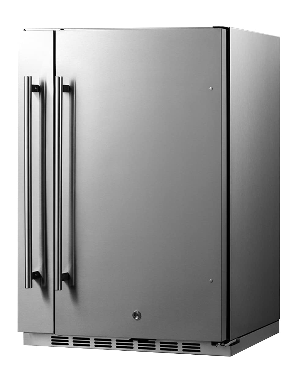 Summit Appliance SPR196OS24 24" Wide Built-In All-Refrigerator, Slide-out Storage Compartment, 17.25" Shallow Depth, Weatherproof Design, Stainless Steel Construction, 3.13 cu.ft Capacity