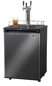 kegco kom30x-3 keg dispenser, 3-faucet, black stainless steel