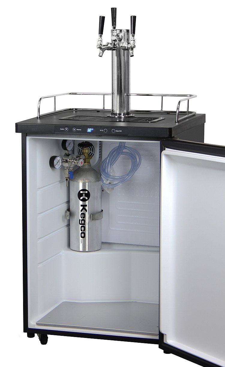 Kegco KOM30X-3 Keg Dispenser, 3-Faucet, Black Stainless Steel