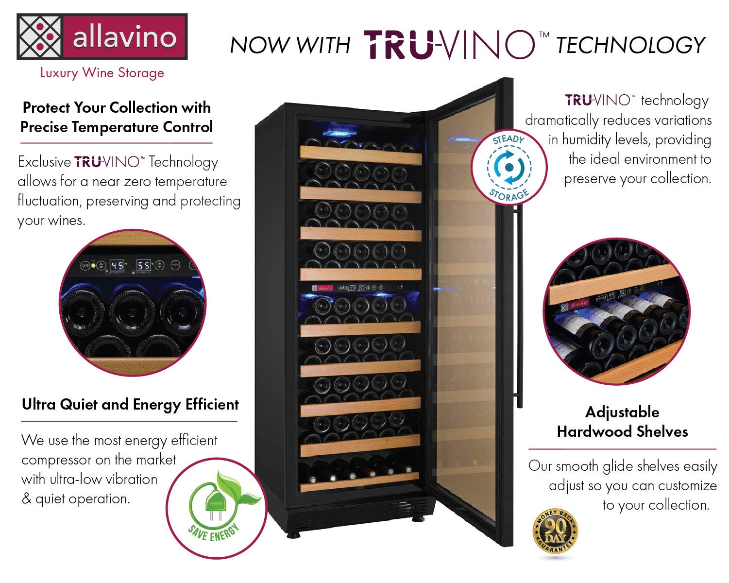 Allavino 24" Wide Vite II Tru-Vino 99 Bottle Dual Zone Black Right Hinge Wine Refrigerator