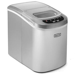 barton portable ice maker machine for counter top makes 26 lbs per day ice cubes ready in 6 minutes ice maker w/ice scoop (silver)