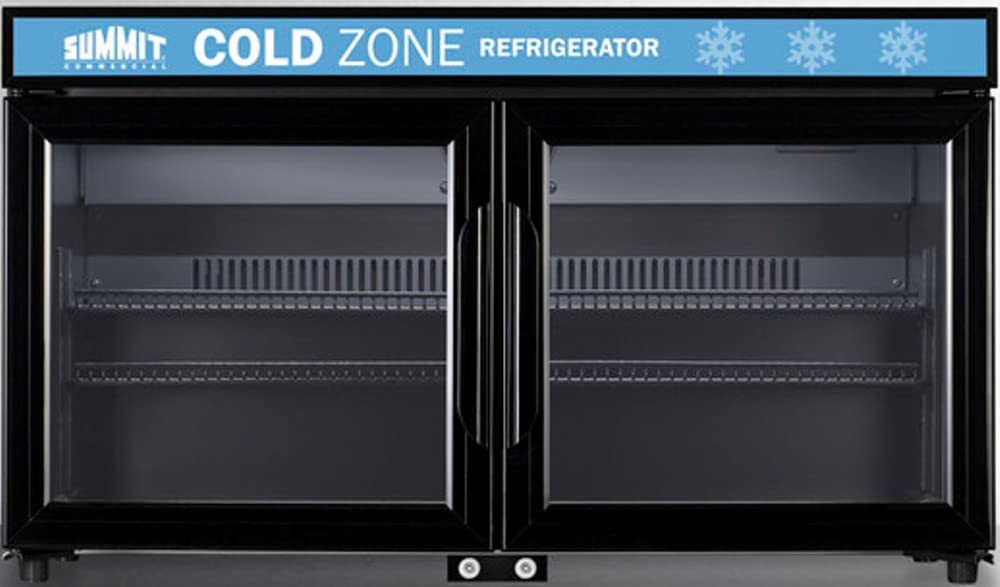 Summit Appliance SCR3502DLL Countertop Shallow Depth Single-Zone Commercial Refrigerator for Freestanding Use with French Glass Doors, Black Cabinet, Front Locks, and LED Lighting