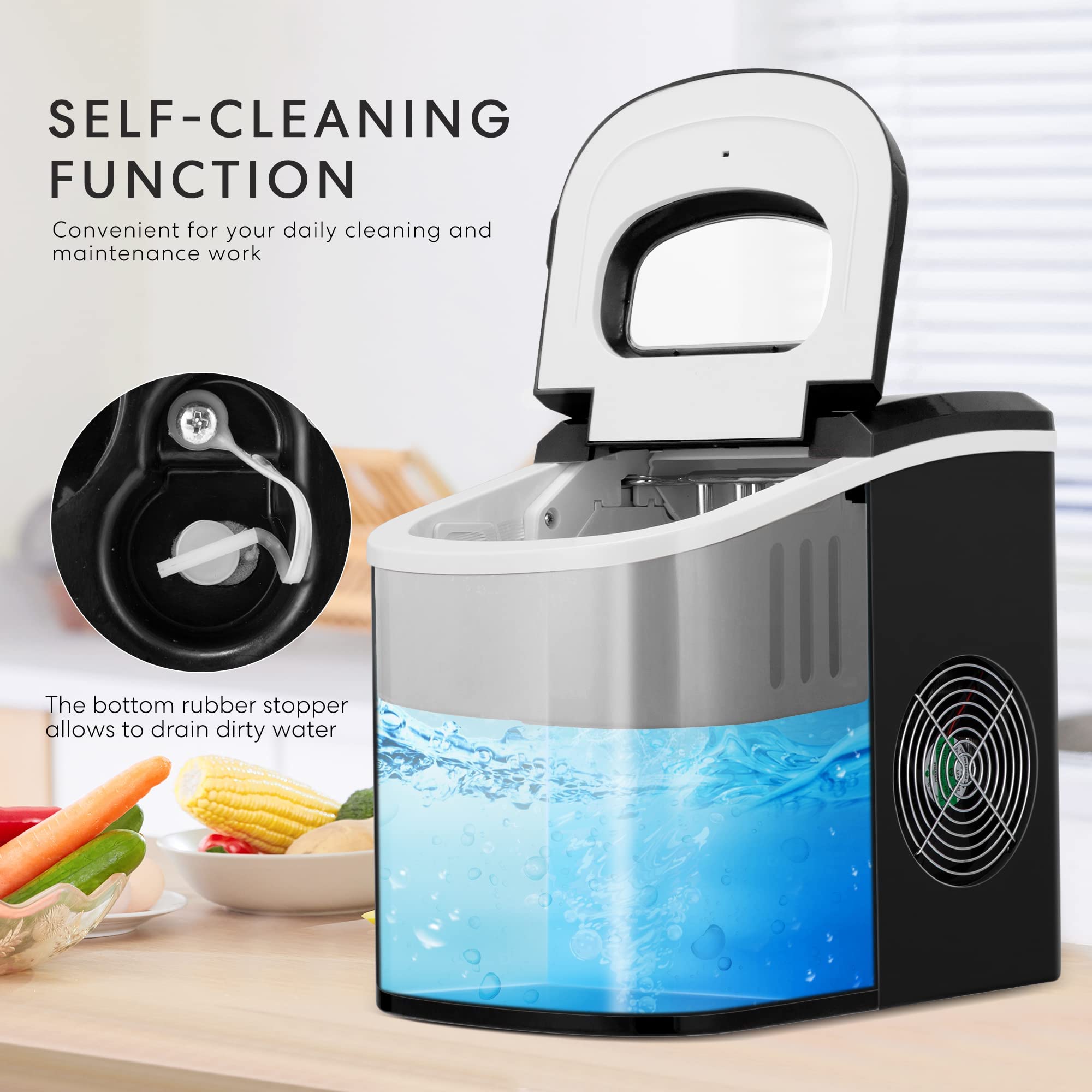 VIVOHOME Electric Automatic Ice Cube Maker Machine with Visible Window and Ice Scoop, Ice Cube Maker Machine with Hand Scoop and Self Cleaning Function