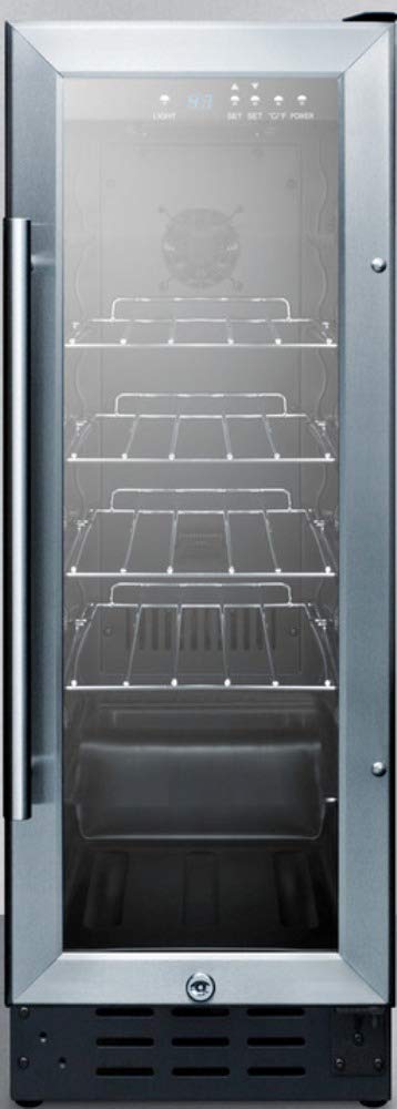 Summit Appliance SCR1225B Built-In 12" Wide Undercounter Commercial Glass Door Beverage Center with Lock, Auto Defrost, Professional Handle, Digital Thermostat, LED Lighting and Black Cabinet