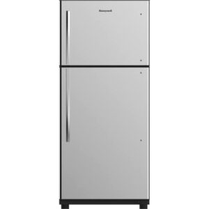 full size refrigerator 18 cu ft with top freezer, double door, low noise, removable glass shelves, for home, office, garage, adjustable temperature settings, stainless steel