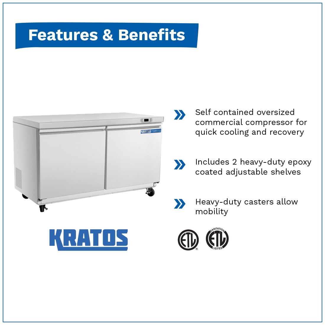 Kratos Refrigeration 69K-764 Commercial 48"W Undercounter Freezer, 2 Door