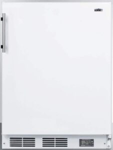 summit appliance bkrf661 counter height 24" wide break room refrigerator-freezer in white with nist calibrated thermometer, cycle defrost adjustable thermostat and high/low temperature alarm