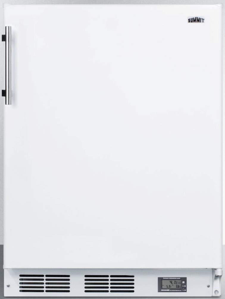 Summit Appliance BKRF661 Counter Height 24" Wide Break Room Refrigerator-Freezer in White with NIST Calibrated Thermometer, Cycle Defrost Adjustable Thermostat and High/Low Temperature Alarm