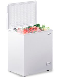 tabu 7.0 cu ft deep freezer, top open door chest freezer, compact freezer with removable storage basket, 7 level adjustable temperature and top open door, ideal for kitchen, basement (white)