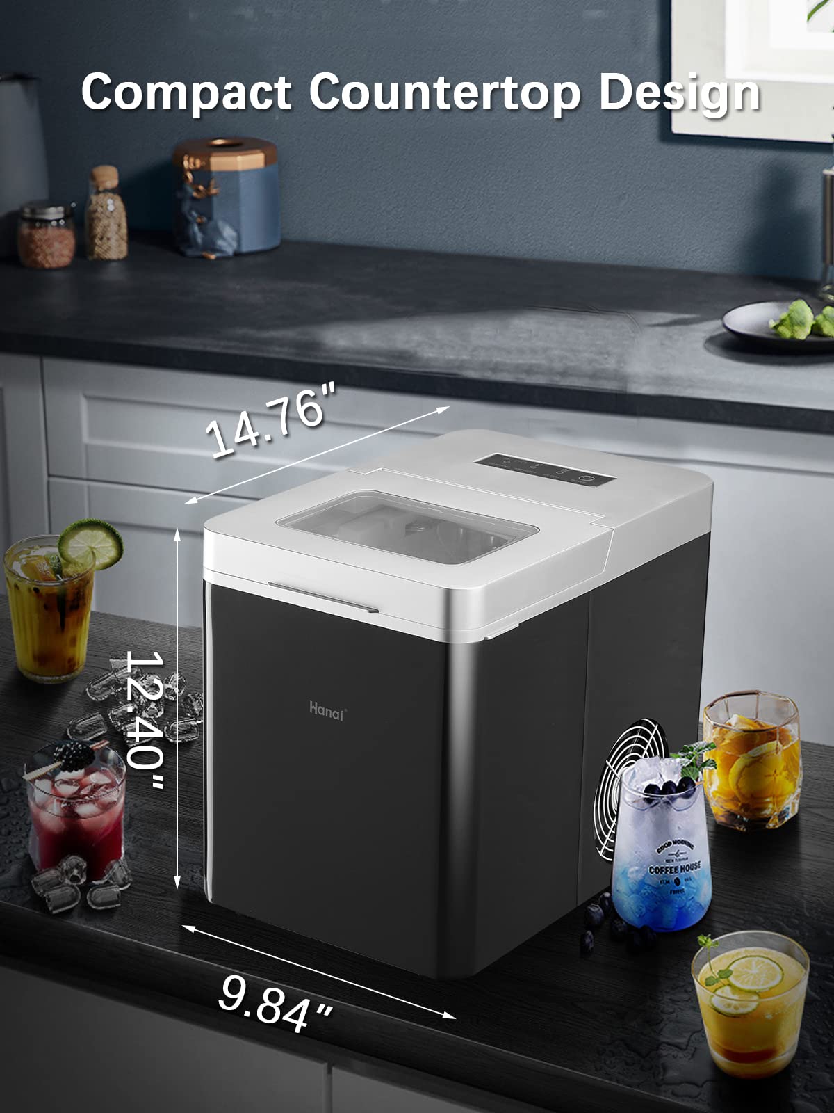 Ice Maker Countertop WANAI Portable Ice Making Machine with Ice Basket & Ice Scoop 33lbs Ice in 24Hrs L&S Bullet Size for Home Kitchen Party Bar