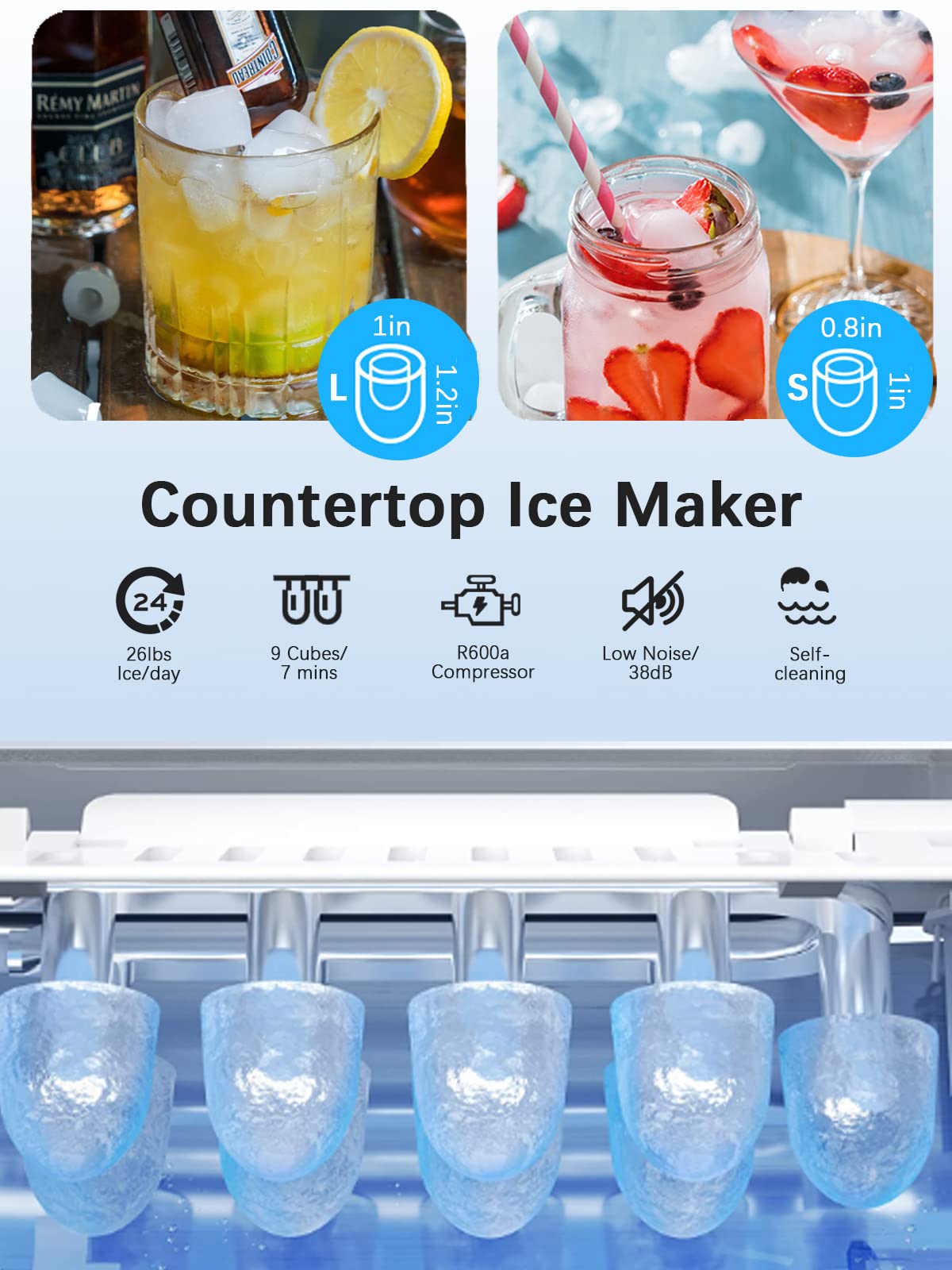 Ice Maker Countertop WANAI Portable Ice Making Machine with Ice Basket & Ice Scoop 33lbs Ice in 24Hrs L&S Bullet Size for Home Kitchen Party Bar