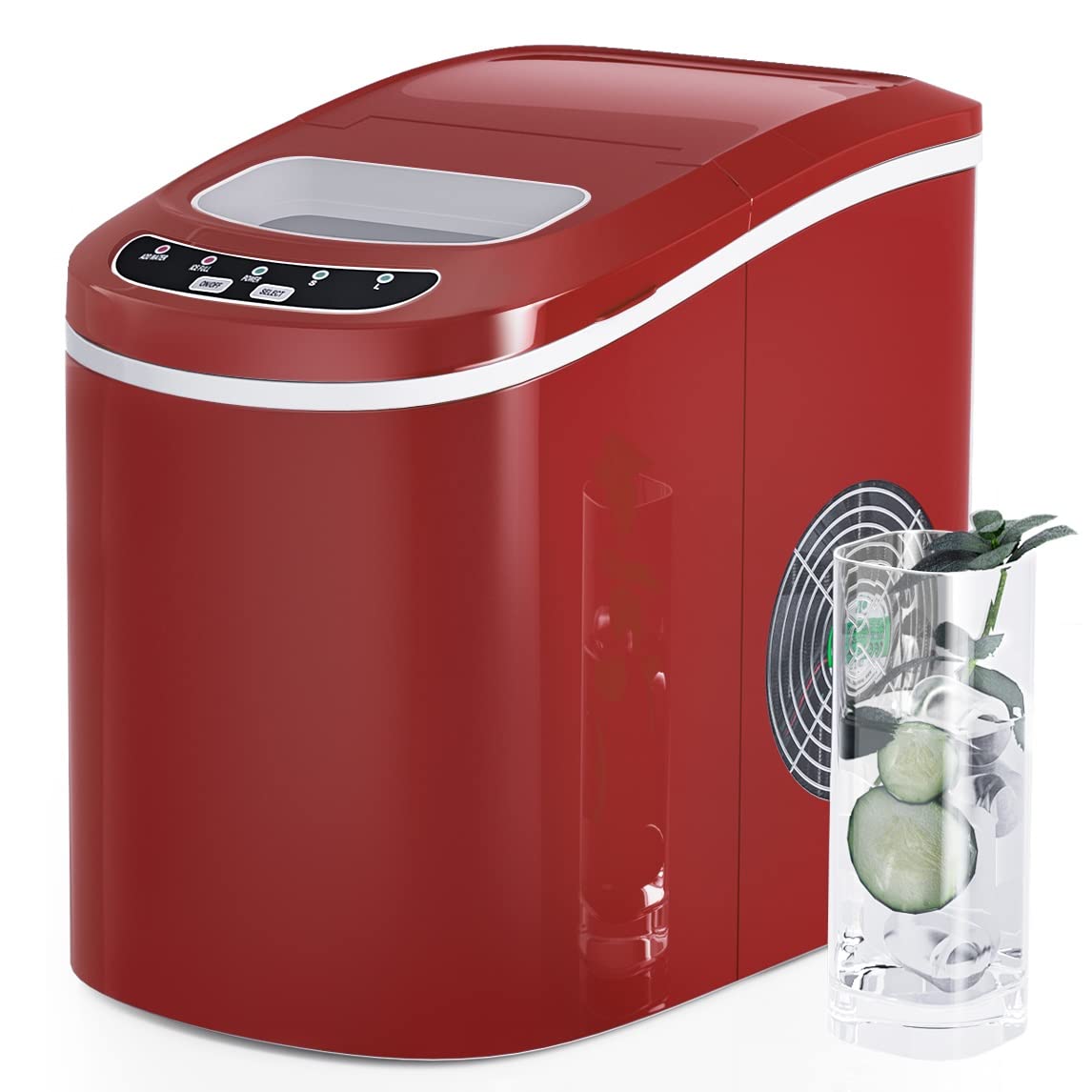 SIMOE Electric Ice Maker Machine for Countertop, 26-1/2 LBS/24 H Ice Making Machine with 9 Ice Cubes Ready in 6 Min, Portable Ice Cube Machine with Scope & Basket (Red)