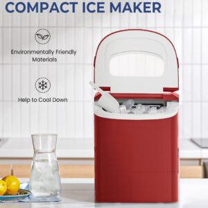 SIMOE Electric Ice Maker Machine for Countertop, 26-1/2 LBS/24 H Ice Making Machine with 9 Ice Cubes Ready in 6 Min, Portable Ice Cube Machine with Scope & Basket (Red)