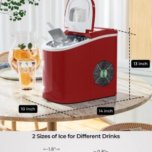 SIMOE Electric Ice Maker Machine for Countertop, 26-1/2 LBS/24 H Ice Making Machine with 9 Ice Cubes Ready in 6 Min, Portable Ice Cube Machine with Scope & Basket (Red)