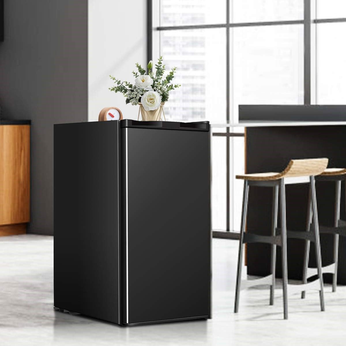 KOTEK 3.2 Cu.Ft Mini Fridge with Freezer, Compact Refrigerator w/ 7 Level Adjustable Thermostat & Single Reversible Door, Small Dorm Fridge with Freezer for Bedroom/Bar/Office/Apartment(Black)