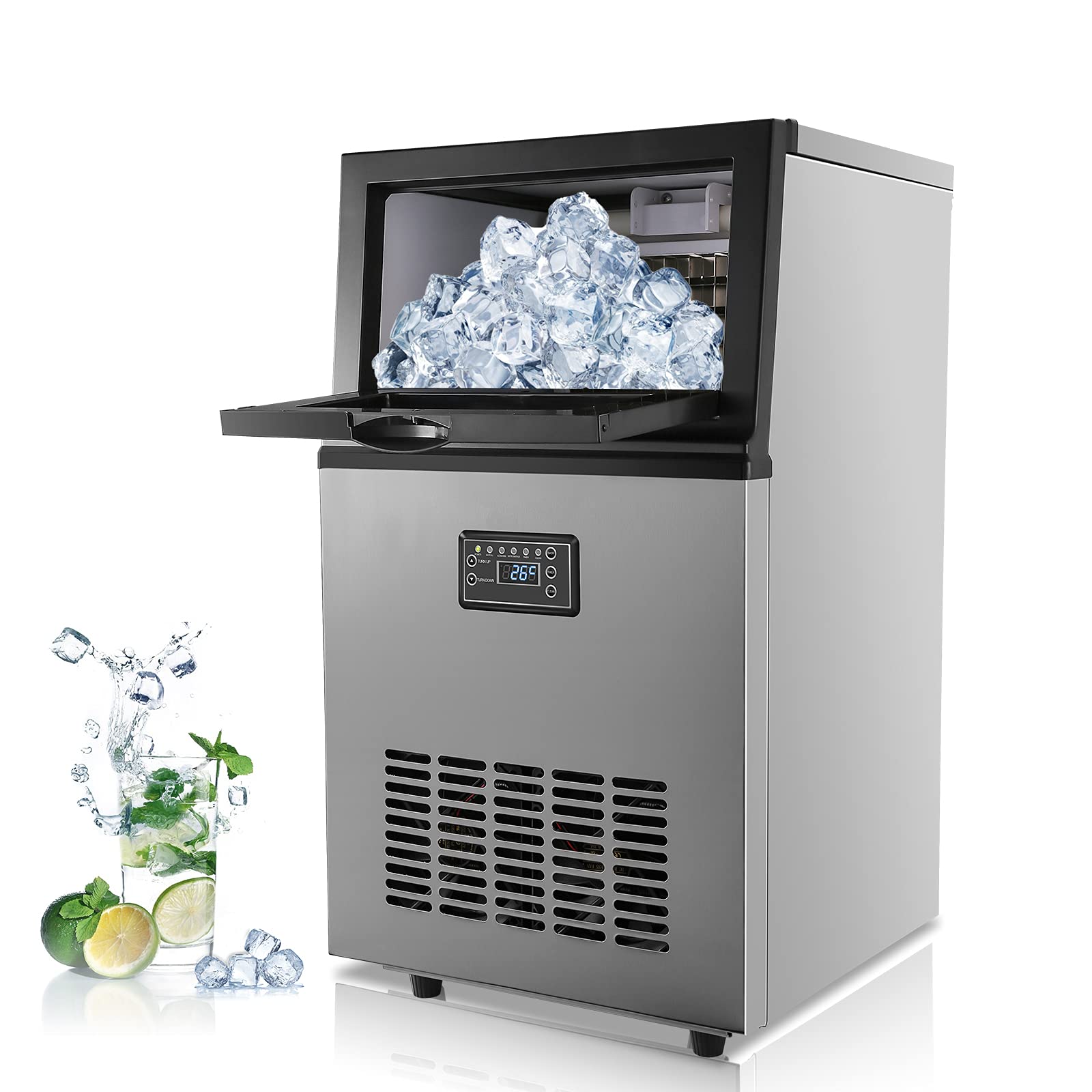 Vogvigo Commercial Ice Maker,100LBS/24H,30LBS Storage Capacity, 36 Ice Cubes Ready Within 20 Mins Stainless Steel Freestanding Ice Machine for Home, Restaurant