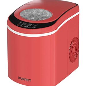 KUPPET Portable Ice Maker Machine for Countertop with LED Display Self-Cleaning Electric Ice Maker with Scoop and Basket, 9 Ice Cubes Ready in 6 mins, 26 lbs Ice in 24 hrs(Red)