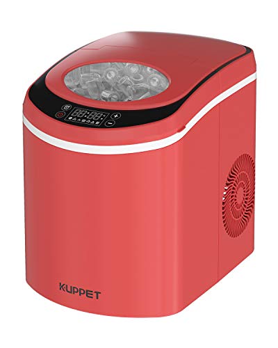 KUPPET Portable Ice Maker Machine for Countertop with LED Display Self-Cleaning Electric Ice Maker with Scoop and Basket, 9 Ice Cubes Ready in 6 mins, 26 lbs Ice in 24 hrs(Red)