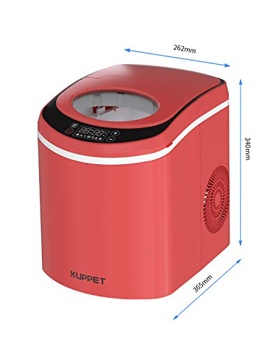 KUPPET Portable Ice Maker Machine for Countertop with LED Display Self-Cleaning Electric Ice Maker with Scoop and Basket, 9 Ice Cubes Ready in 6 mins, 26 lbs Ice in 24 hrs(Red)