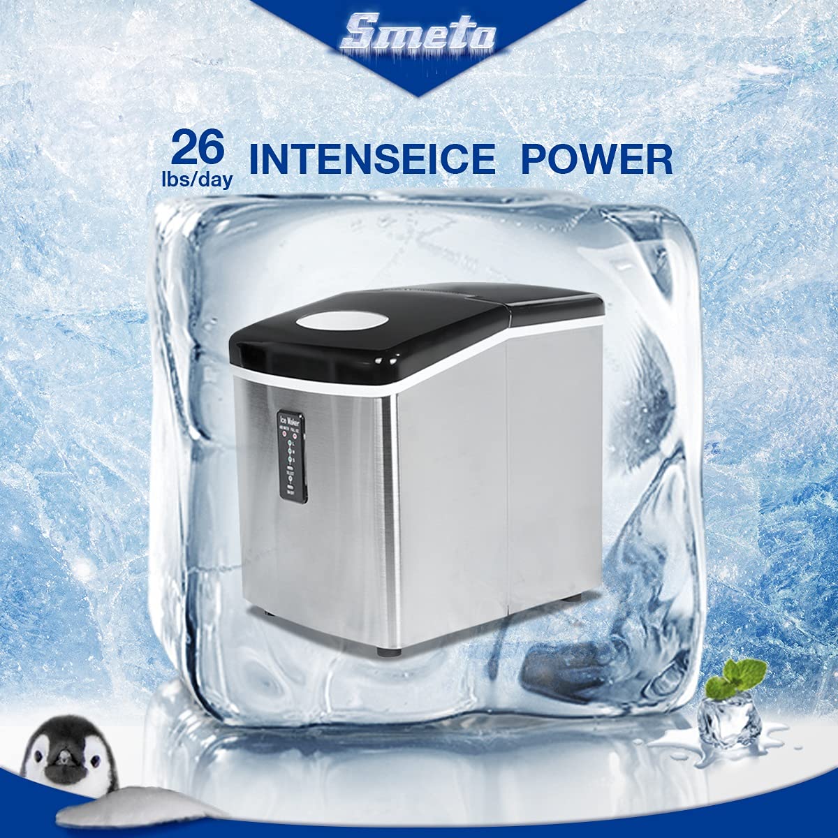 Ice Maker Machine Countertop Stainless Steel |Compact Ice Maker, ‎3 Size Bullet Ice Ready in 8 Mins, 30Lbs/24H, Portable Ice Cube Maker with Scoop Basket, for Home/Kitchen/Office/Bar