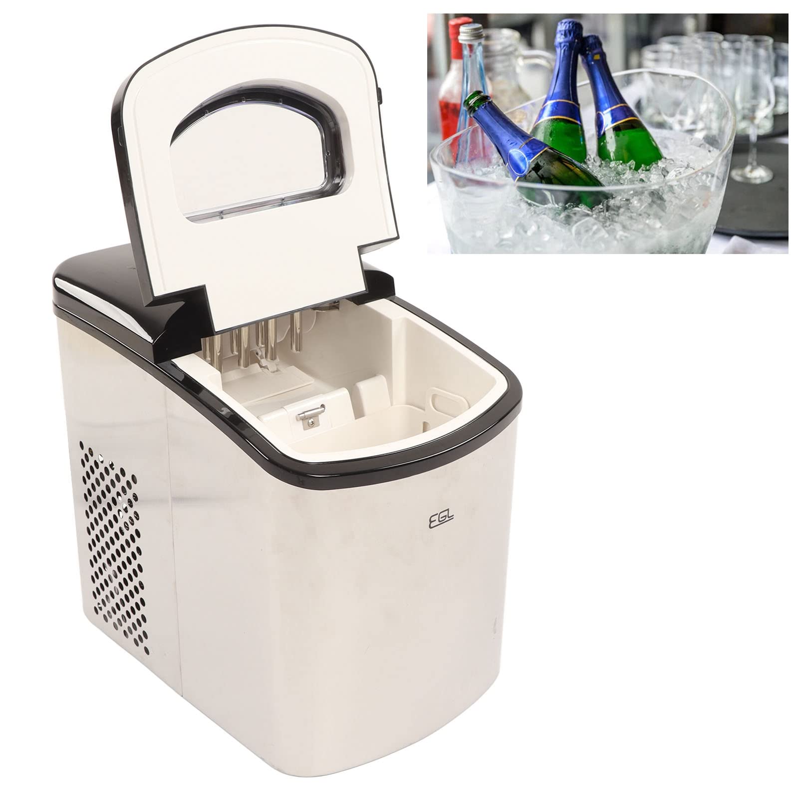 Ice Machine Clean Function Ice Maker Bullet Shaped Ice Low Noise Ice Maker Tabletop Electric Ice Maker for Iced Coffee and Cocktails(110V)