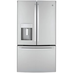 ge gye22gynfs 36" french door counter depth refrigerator with 22.1 cu. ft. total capacity space saving ice maker showcase led lighting in stainless steel