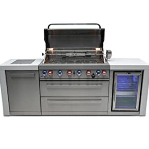 Mont Alpi MAi805-DFC 44-inch 6-Burner 115000 BTU Deluxe Stainless Steel Island Outdoor Kitchen Gas Barbecue Grill+ Fridge Cabinet + Granite Countertops and Sides + Infrared Side Burner