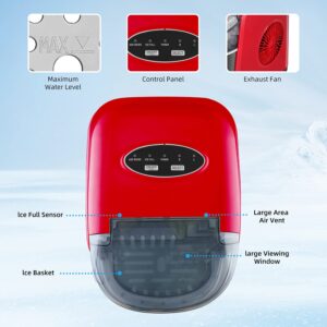 LHRIVER Countertop Ice Maker, 26Lbs/24H Portable Ice Maker with Self-Cleaning Function, 2 Size Optional, Compact Ice Machine for Home/Office/Bar (Black and Red)