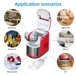 LHRIVER Countertop Ice Maker, 26Lbs/24H Portable Ice Maker with Self-Cleaning Function, 2 Size Optional, Compact Ice Machine for Home/Office/Bar (Black and Red)