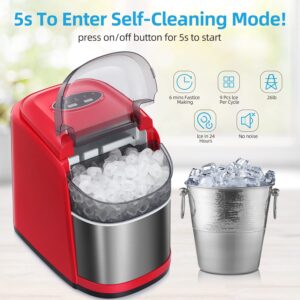 LHRIVER Countertop Ice Maker, 26Lbs/24H Portable Ice Maker with Self-Cleaning Function, 2 Size Optional, Compact Ice Machine for Home/Office/Bar (Black and Red)