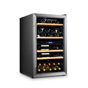 Hamilton Beach HBWF4300, 43-Bottle Wine Cooler Fridge Cellar with Wooden Shelves, Digital Control, Mirror Finish