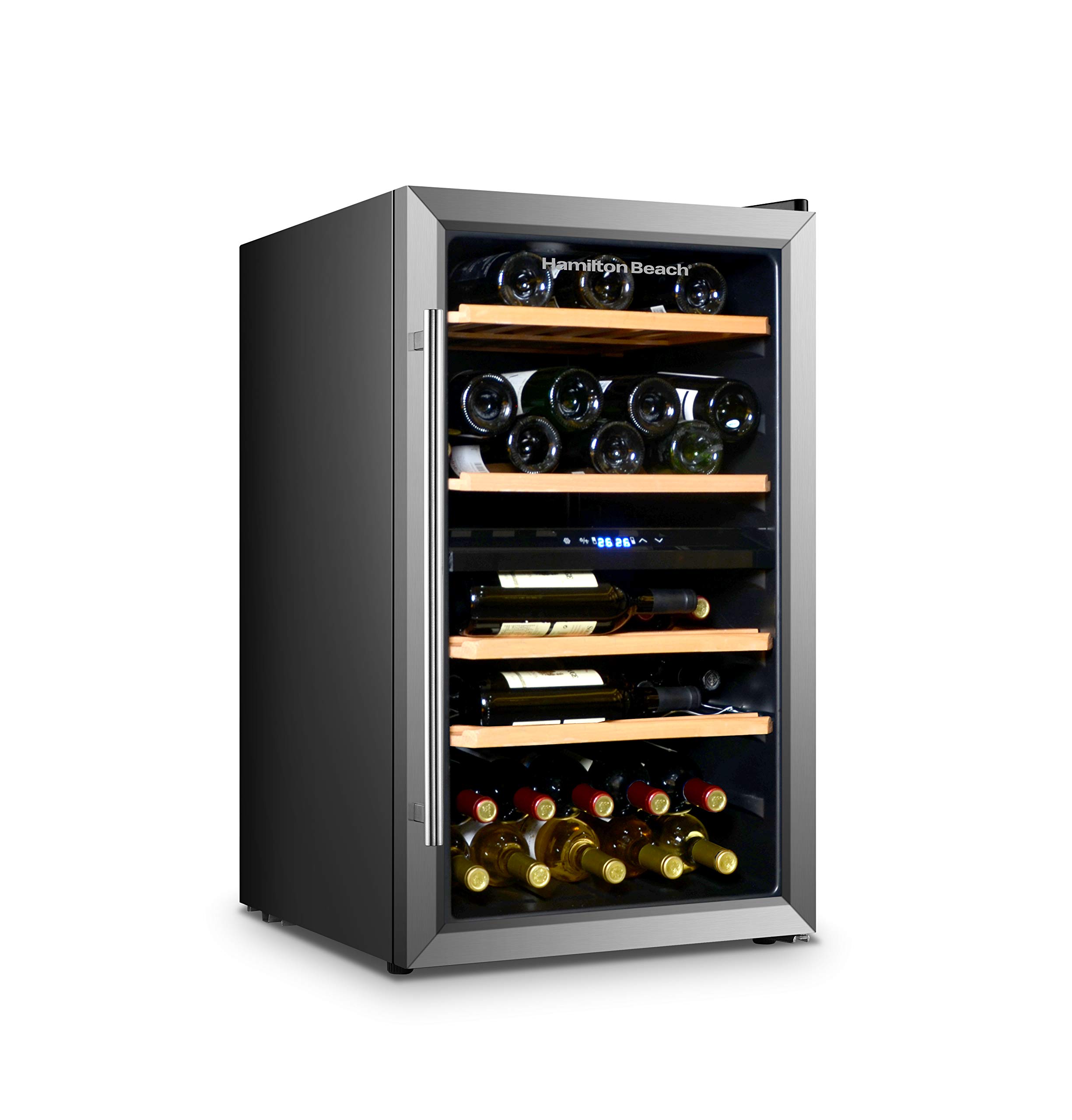 Hamilton Beach HBWF4300, 43-Bottle Wine Cooler Fridge Cellar with Wooden Shelves, Digital Control, Mirror Finish