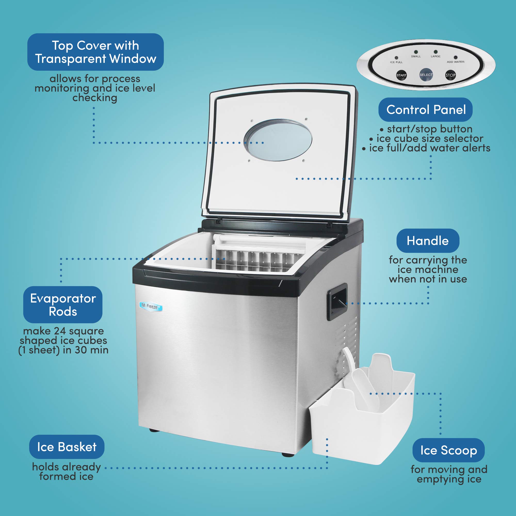 MaxiMatic MIM-5802 Mr Freeze Portable Ice Maker, Stainless Steel