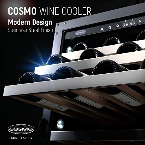 COSMO COS-24BIWCS 48-Bottle Stainless Steel 24 in. Single Zone Compressor Wine Cooler