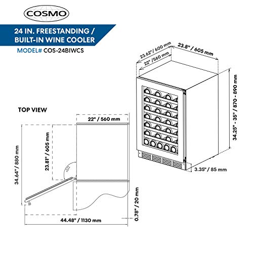 COSMO COS-24BIWCS 48-Bottle Stainless Steel 24 in. Single Zone Compressor Wine Cooler