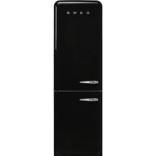 Smeg FAB32 50's Retro Style Aesthetic Bottom Freezer Refrigerator with 11.17 Cu Total Capacity, Multiflow Cooling System, Adjustable Glass Shelves 24-Inches, Black Left Hand Hinge