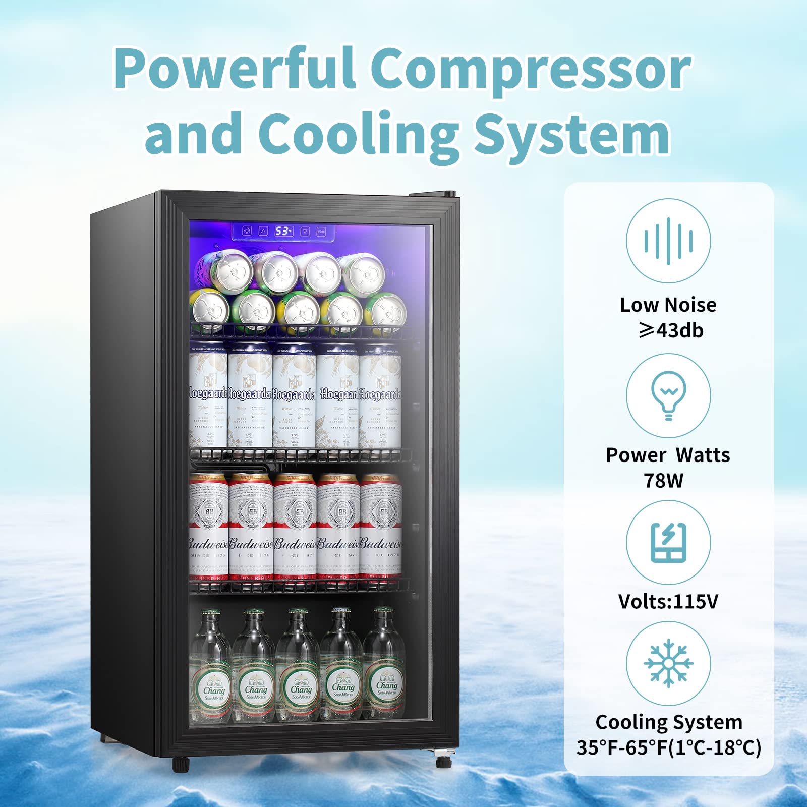 Kndko Beverage Refrigerator Cooler - Mini Fridge Soda or Beer, Small Wine or Champagne Cooler for Home and Bar,Small Drink Dispenser,Electronic temperature control,3.1Cu.Ft,Black