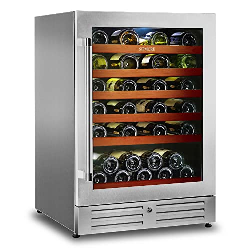 Sipmore Wine Cooler Built-in or Freestanding Wine Refrigerator Cavavn Series with Temperature Memory System and LED Design (24 inch single zone)