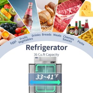 ICECASA 48" W Commercial Refrigerator Reach-in 36 Cu.ft 2 Solid Door Stainless Steel Commercial Refrigerator Fan Cooling for Restuarant, Bar, Shop, etc