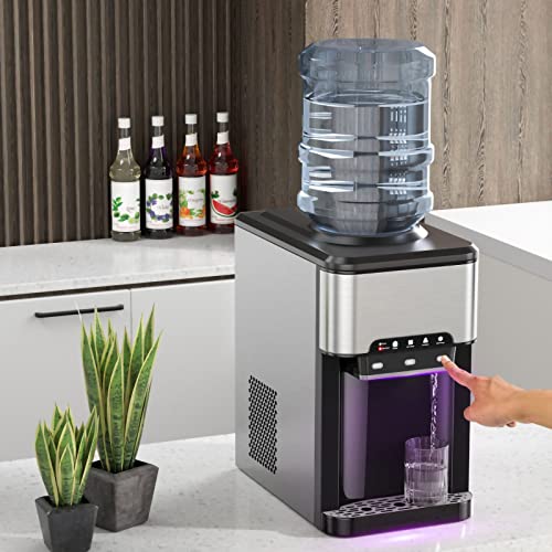 Water Dispenser with Ice Maker Hot Cold Water Cooler, 3-in-1 Countertop 5 Gallon Water Dispenser, Top Loading Water Cooler Dispenser for Home Office Dormitory