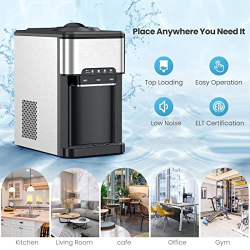 Water Dispenser with Ice Maker Hot Cold Water Cooler, 3-in-1 Countertop 5 Gallon Water Dispenser, Top Loading Water Cooler Dispenser for Home Office Dormitory